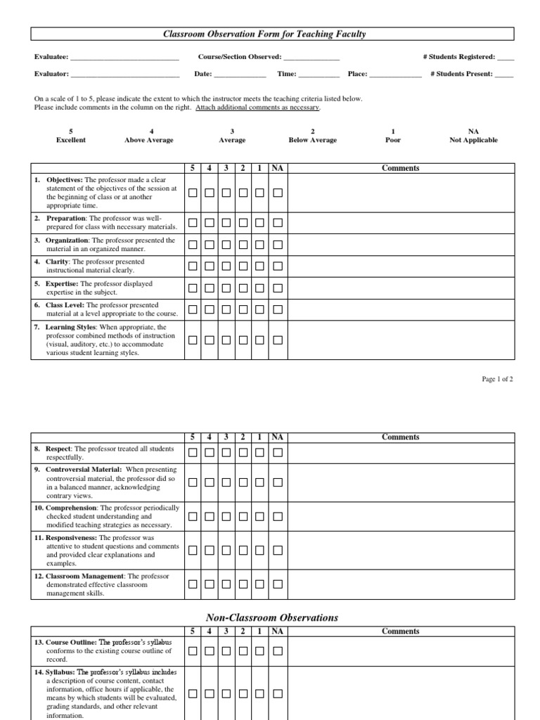Classroom Observation Evaluation Form | PDF | Career & Growth