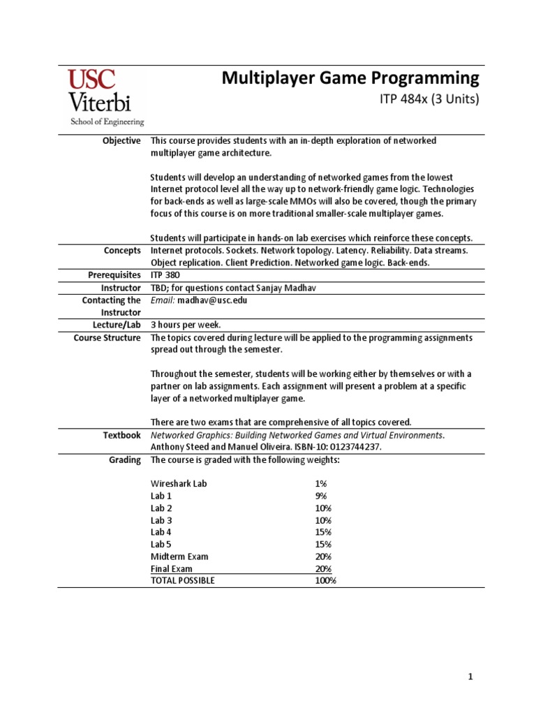 Multiplayer Game Programming: ITP 484x (3 Units) | PDF | Internet Protocols | Internet Protocol ...