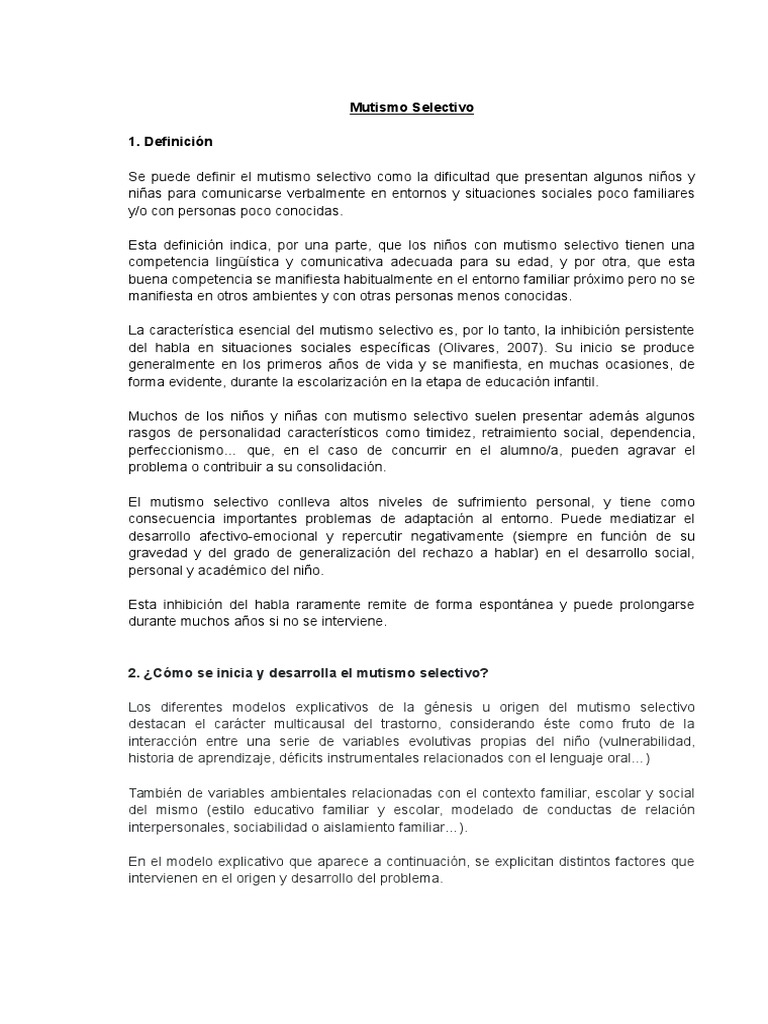Comprendiendo el Mutismo Selectivo | PDF | Salón de clases | Ansiedad