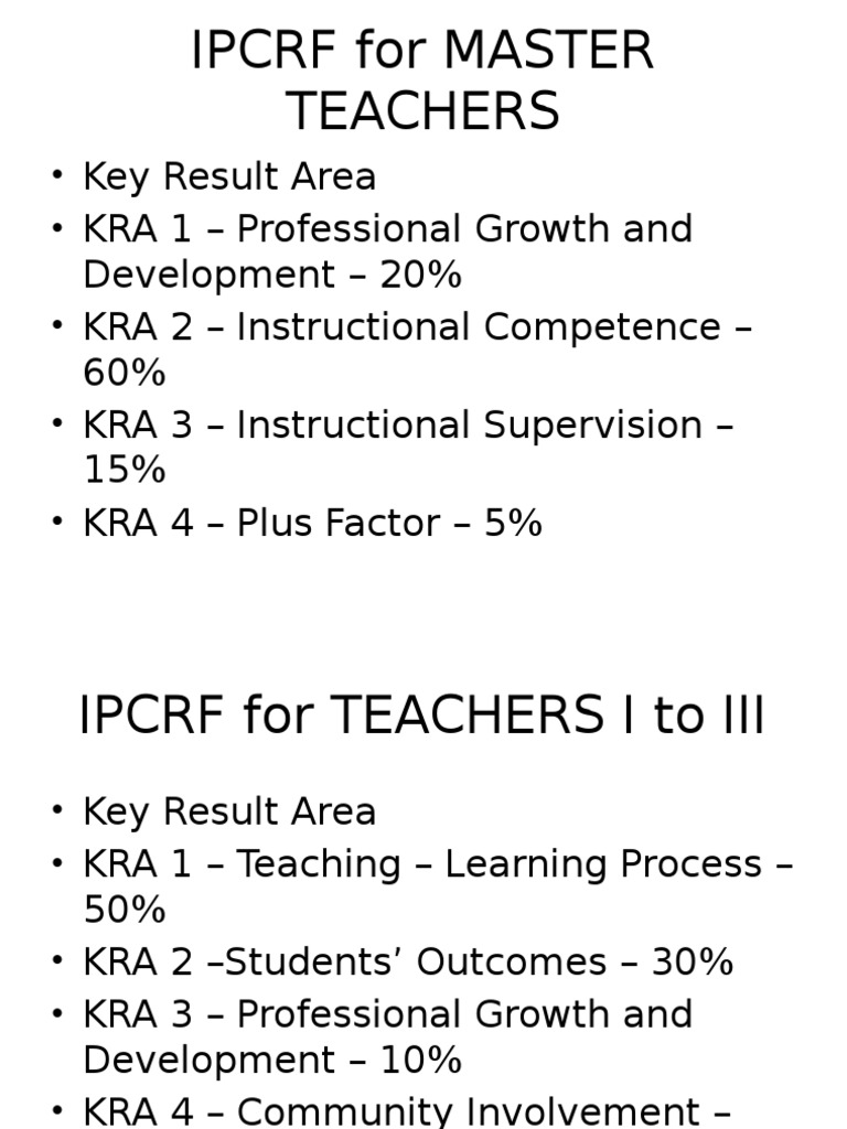 IPCRF Key Result Areas for Master Teachers | PDF | Education Theory ...