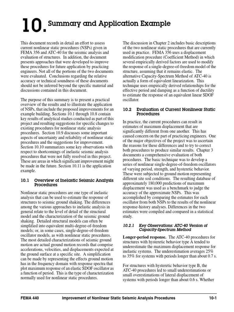 Summary and Application Example: FEMA 440 Improvement of Nonlinear ...