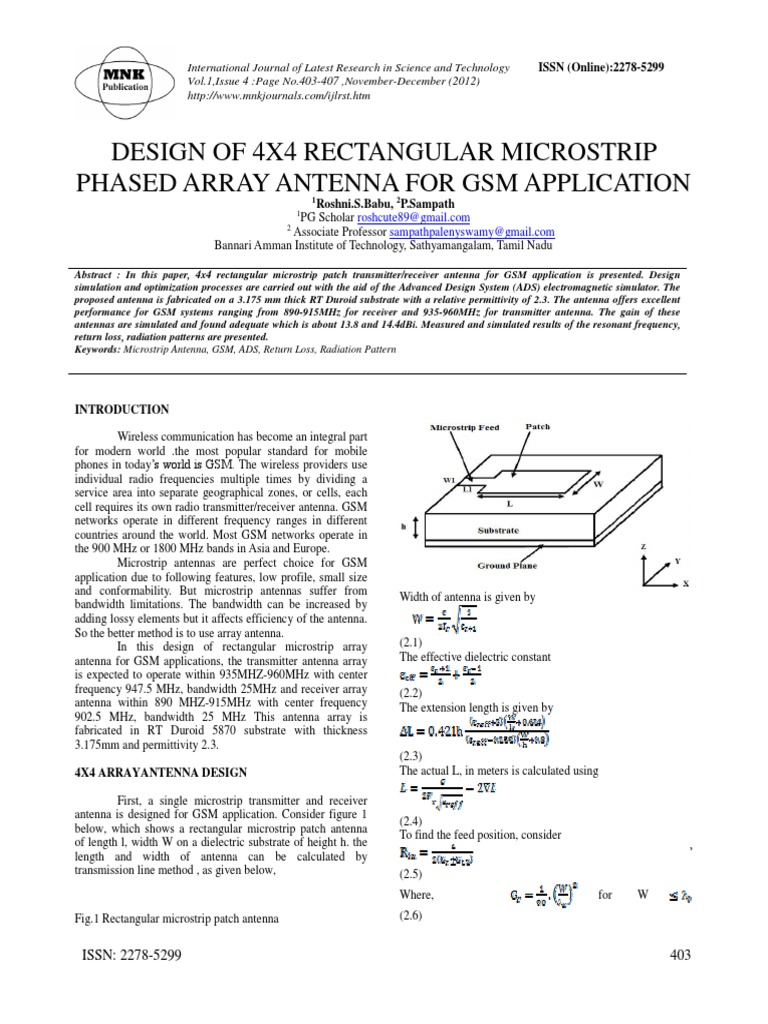 Design of 4X4 Rectangular Microstrip Phased Array Antenna For GSM ...