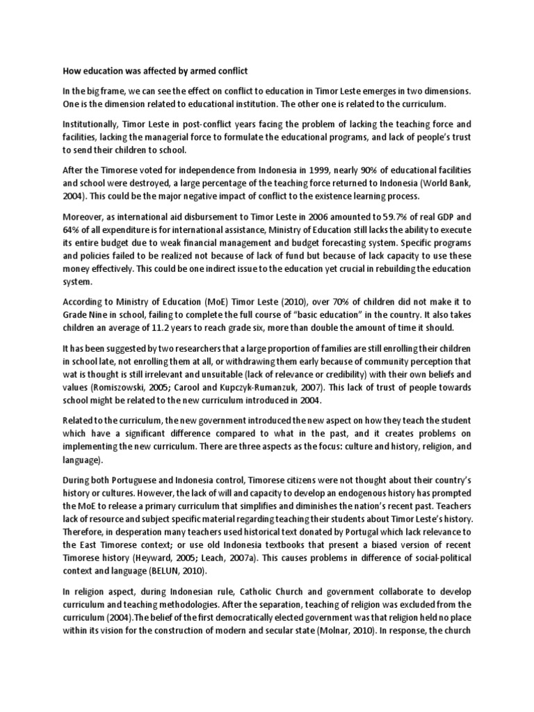 Education On Conflict Timor Leste | PDF | East Timor | Curriculum