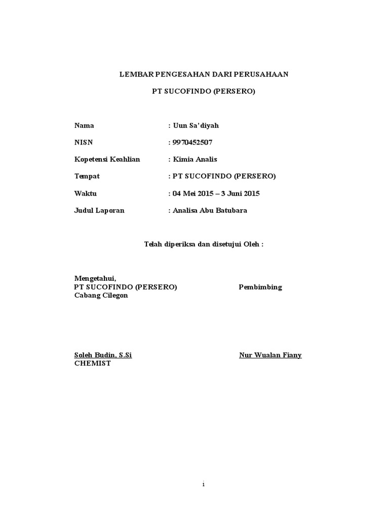 Lembar Pengesahan Dari Perusahaan | PDF | Kesehatan Holistik | Sains & Matematika