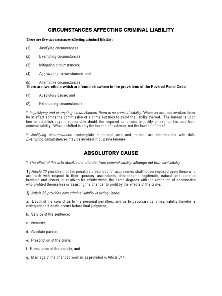 There Are Five Circumstances Affecting Criminal Liability | PDF ...