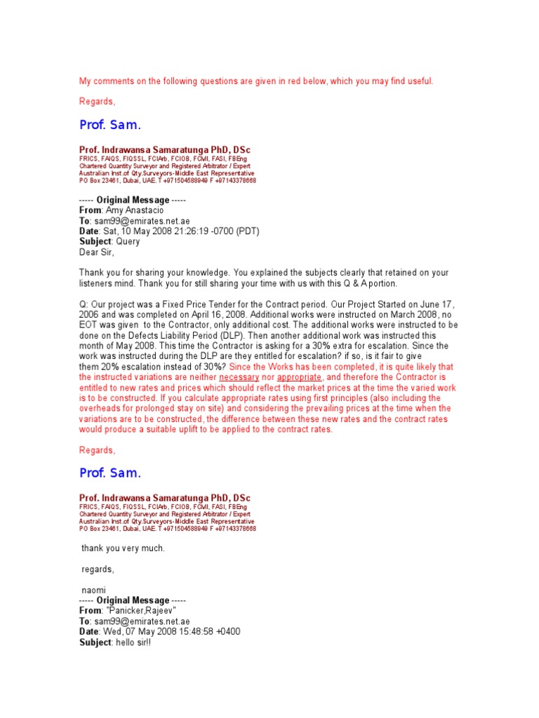 Prof. Sam.: Prof. Indrawansa Samaratunga PHD, DSC | PDF | Business