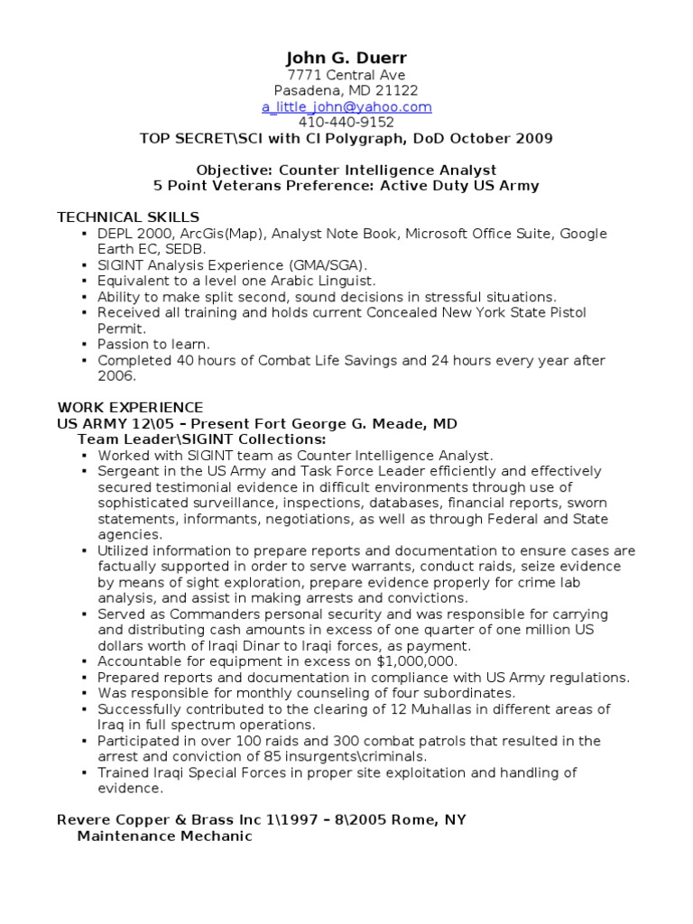 Resume of A - Little - John | PDF | Counterintelligence | United States ...