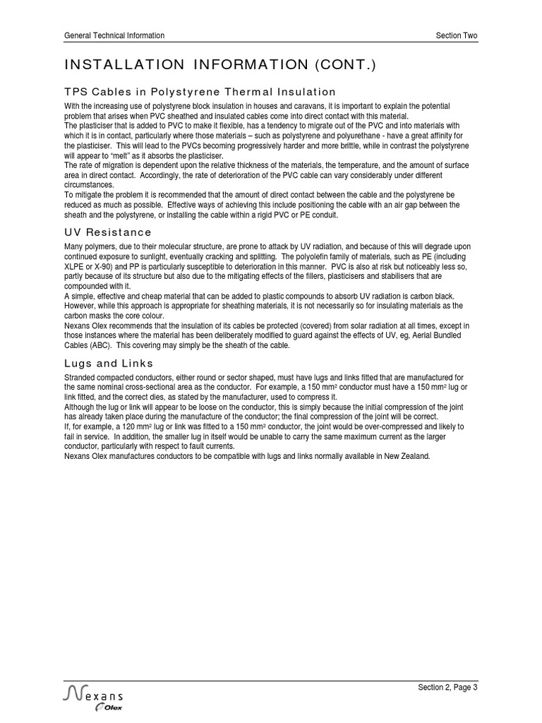 Installation Information (Cont.) : TPS Cables in Polystyrene Thermal ...