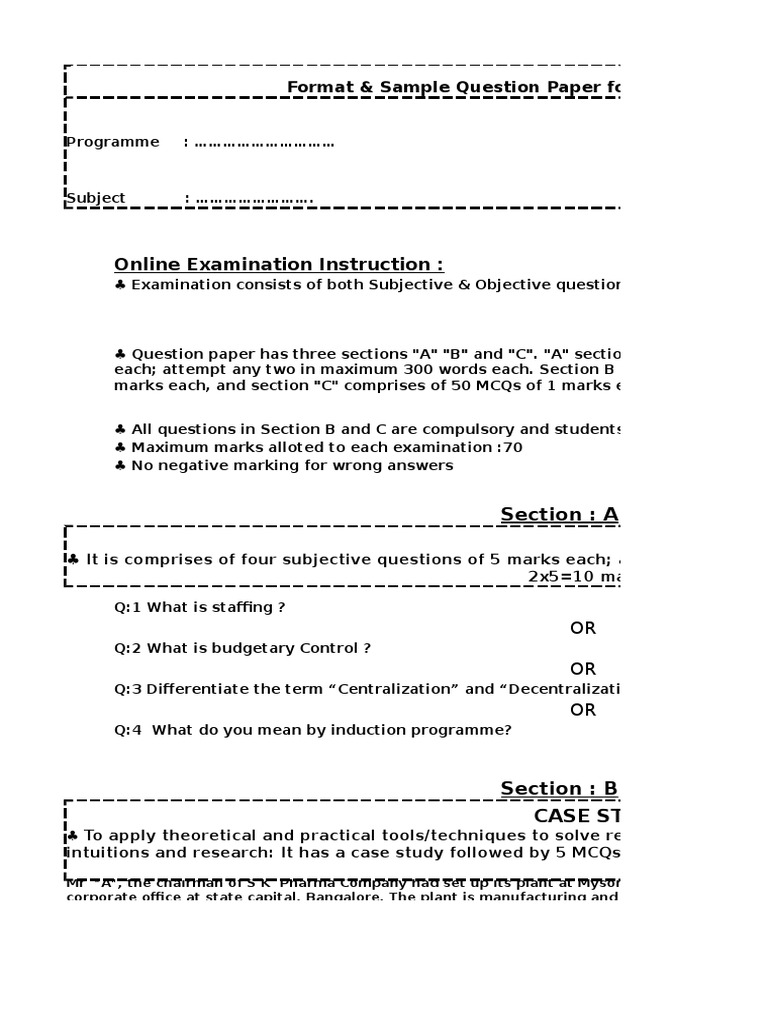 Online Examination Instruction:: Format & Sample Question Paper For ETE ...