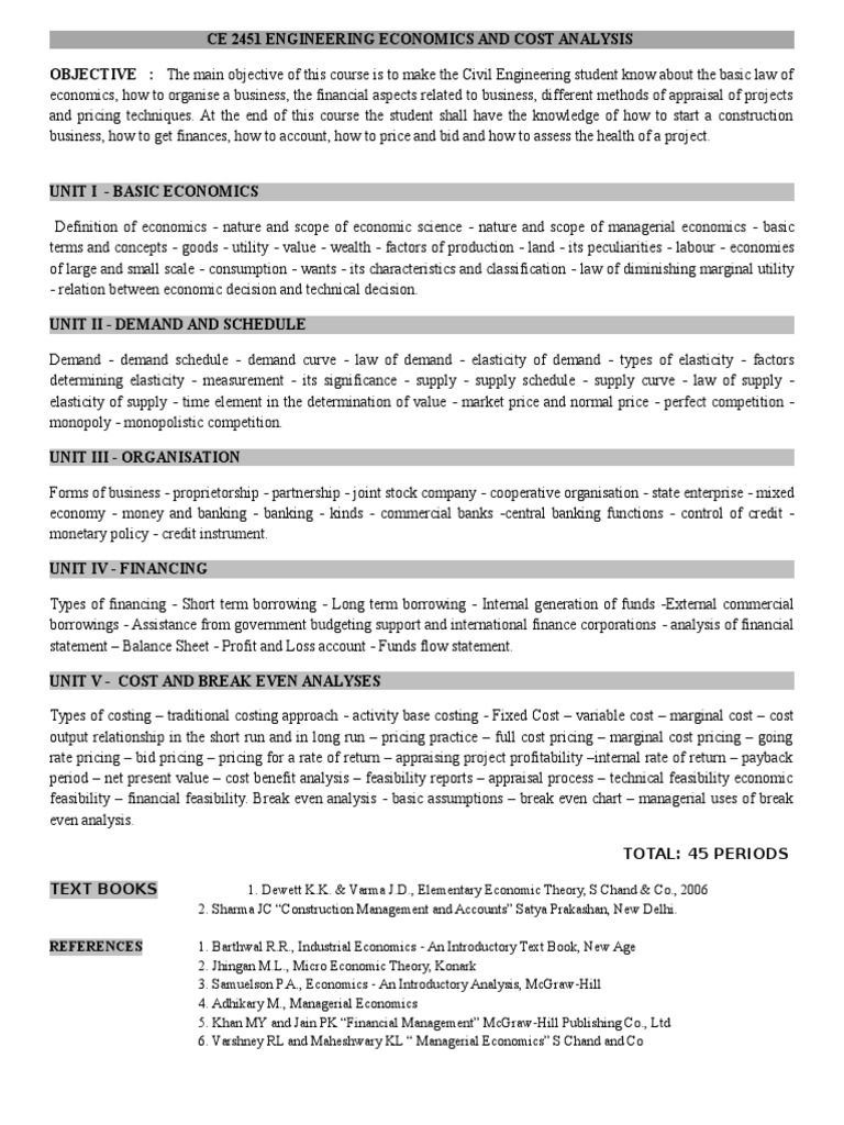 Ce 2451 Engineering Economics and Cost Analysis | PDF | Supply ...