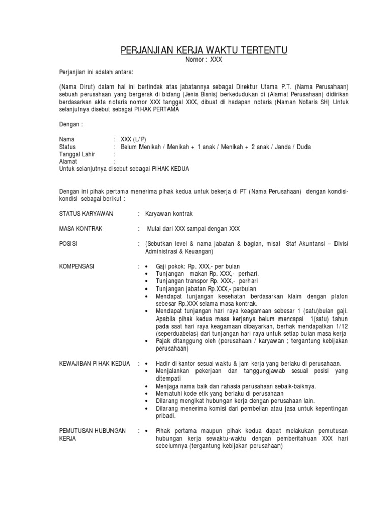 Contoh PKWT | PDF | Karier & Perkembangan | Pengelolaan Keuangan & Uang