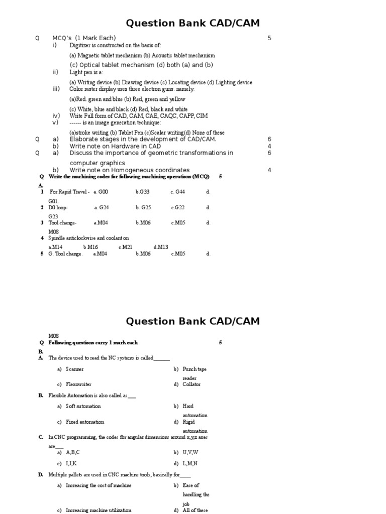 Question Bank CAD CAM | PDF | Numerical Control | Automation