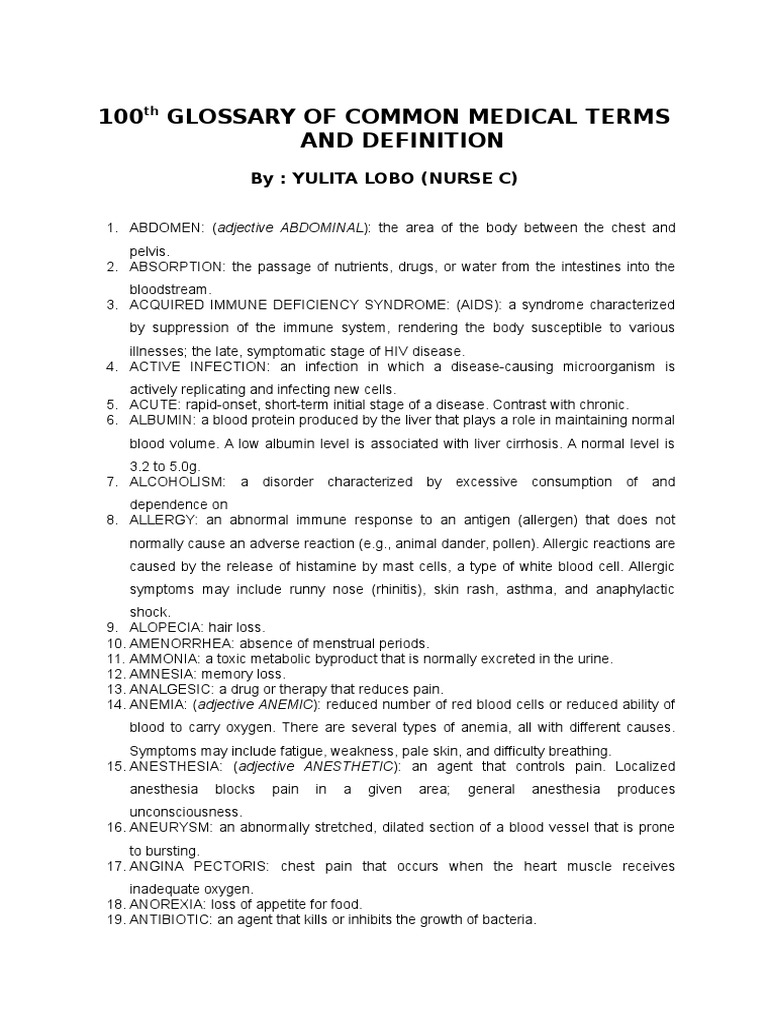 100th Glossary of Common Medical Terms and Definition | Diabetes ...