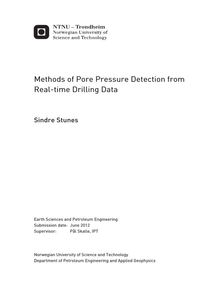 Methods of Pore Pressure Detection From Real-Time Drilling Data | PDF | Porosity | Pressure