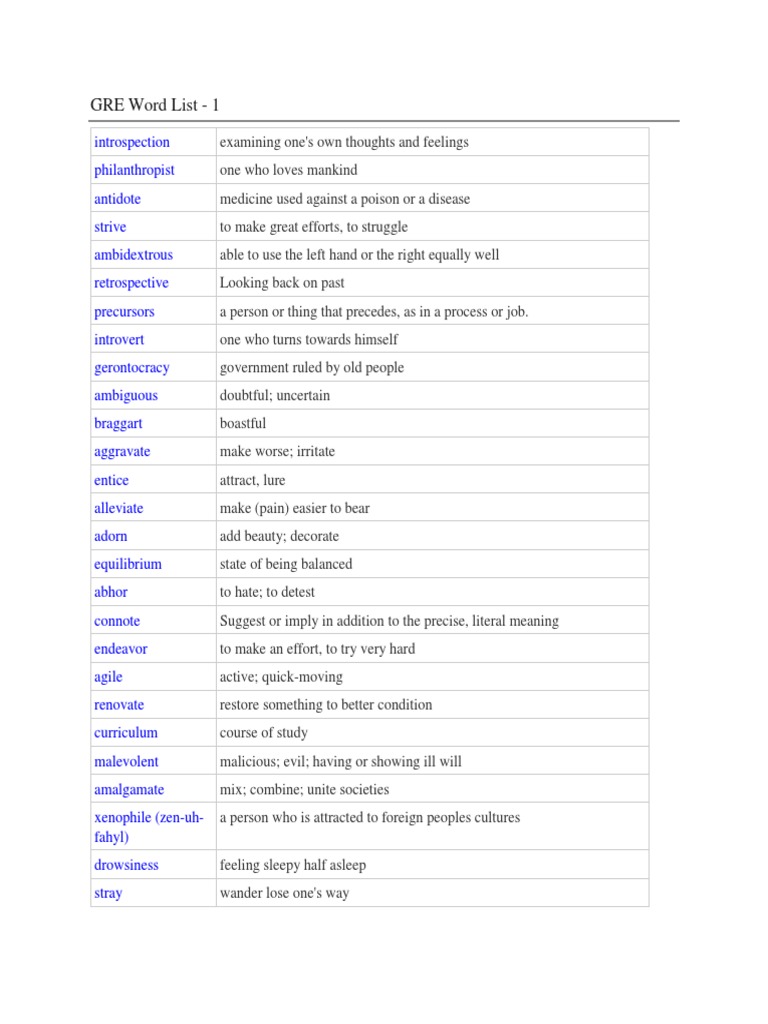 GRE List | PDF | Nature