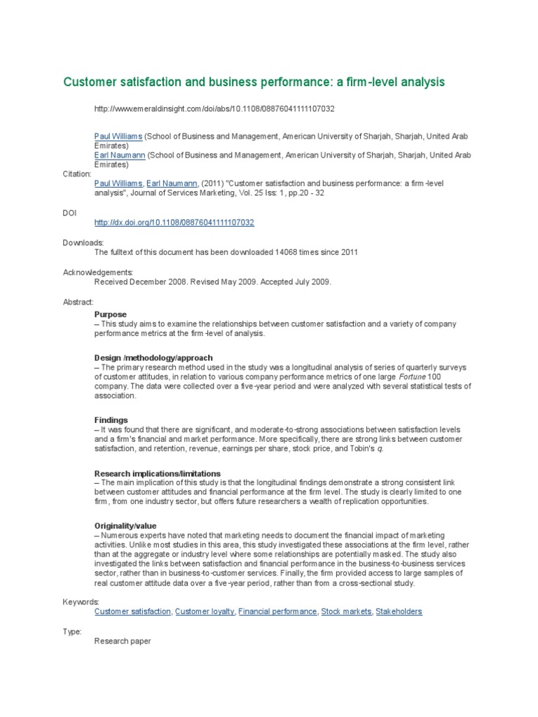 Customer Satisfaction and Business Performance | PDF | Customer ...