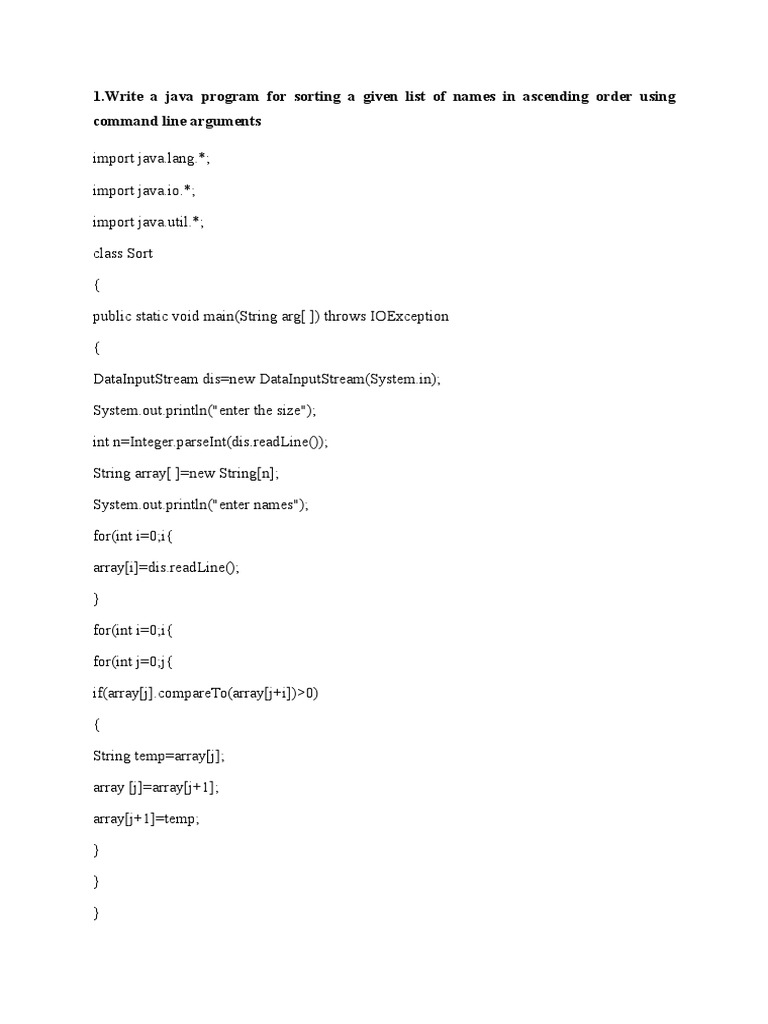 1.write A Java Program For Sorting A Given List of Names in Ascending ...