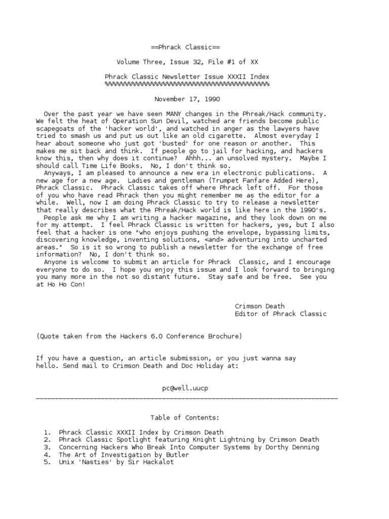 Phrack Magazine Issue 32 | PDF | Security Hacker | Computing