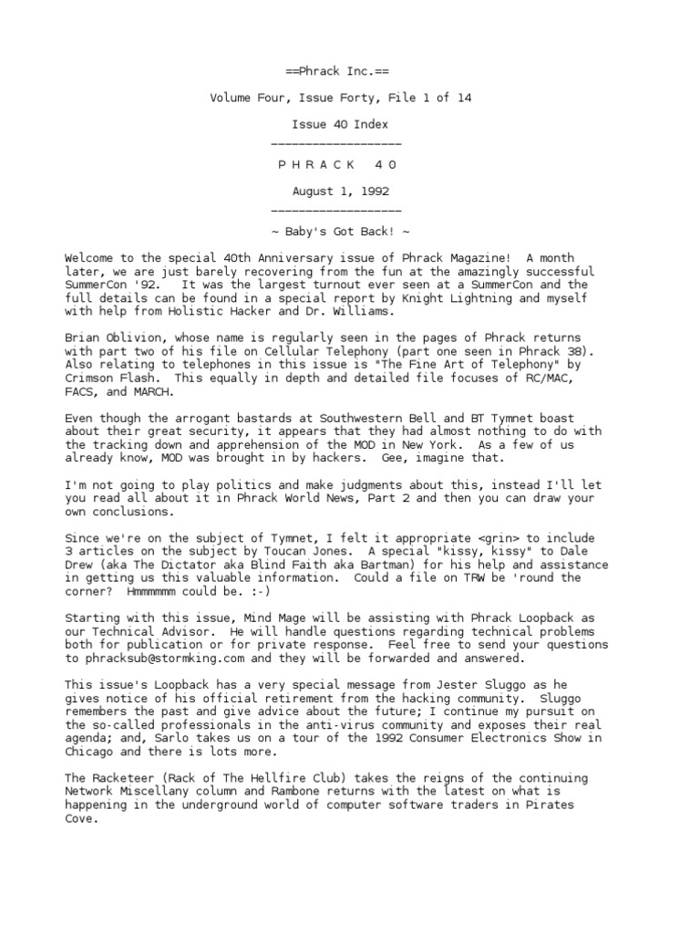 Phrack Magazine Issue 40 | PDF | Wargames | Security Hacker