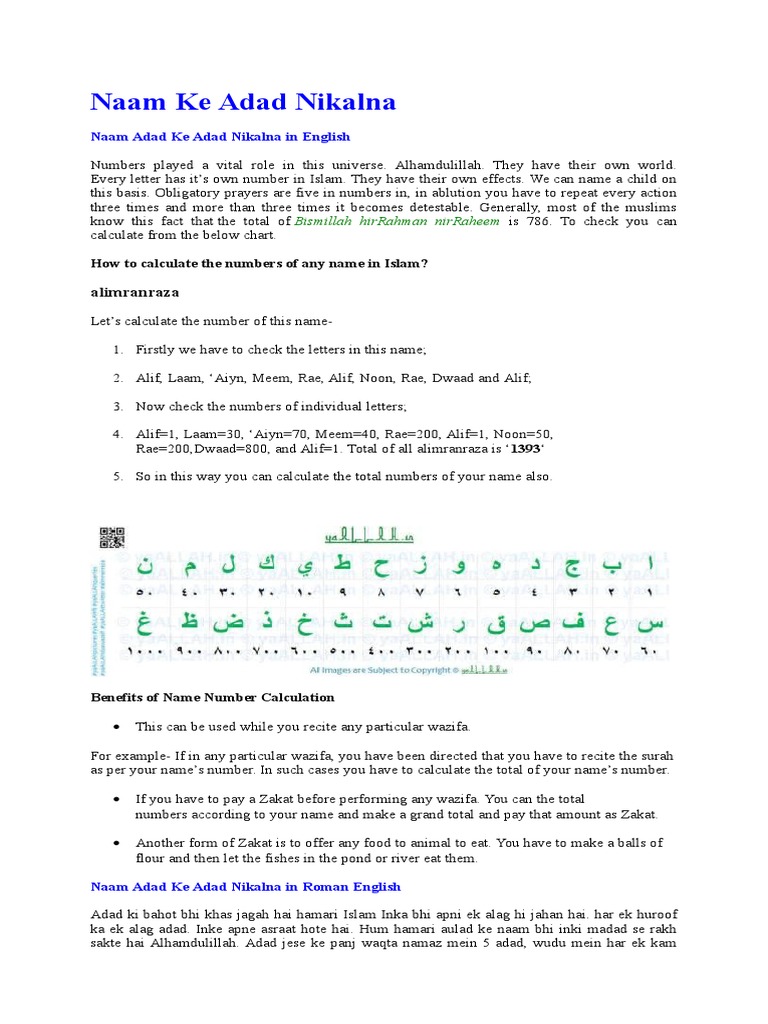 How To Calculate The Numbers of Any Name in Islam | PDF | Religious ...