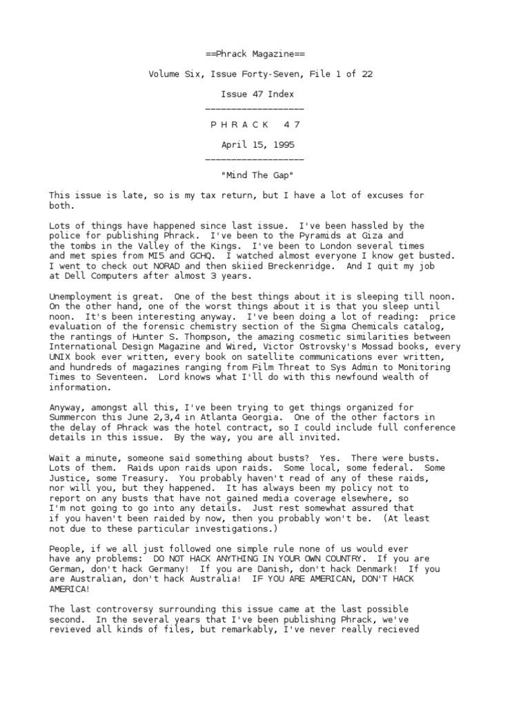 Phrack Magazine Issue 47 | PDF | Security Hacker | Property