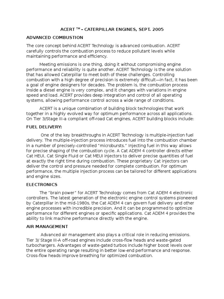 Acert - Caterpillar Engines, Sept. 2005 Advanced Combustion | PDF ...