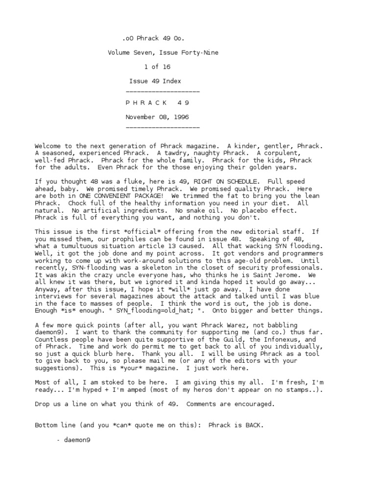 Phrack Magazine Issue 49 | PDF | Transmission Control Protocol ...