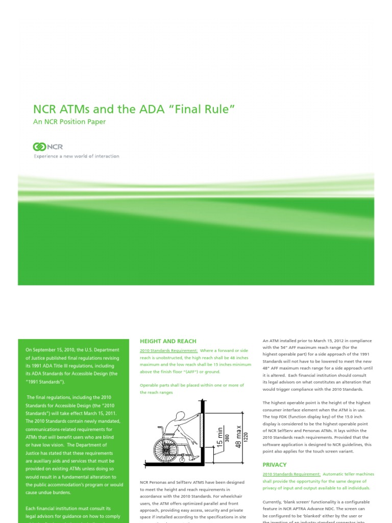 NCR ATMs and The ADA Final Rule | PDF | Automated Teller Machine ...