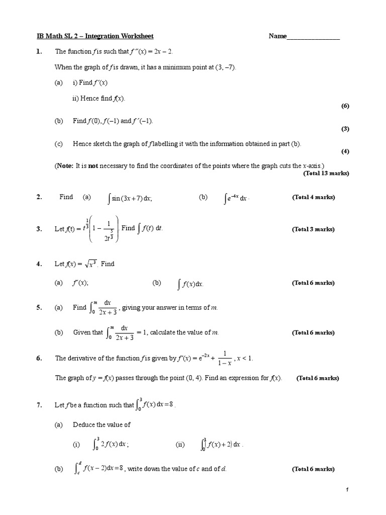 Integration Worksheet