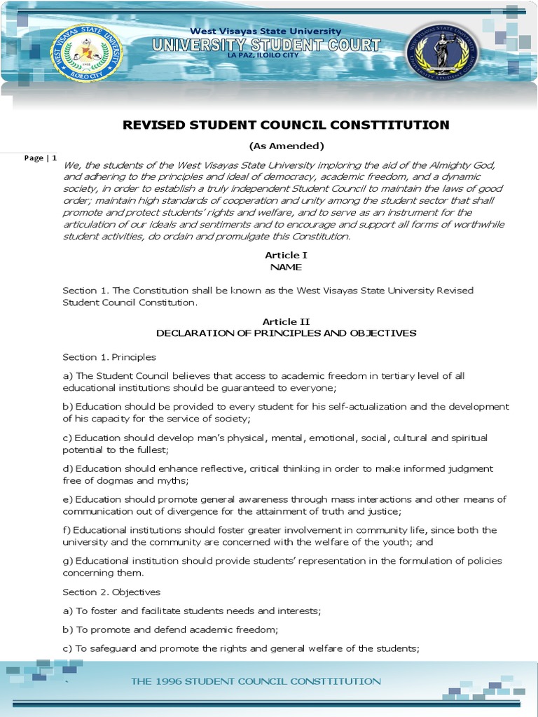 WVSU Revised Student Council Constitution | PDF | Committee | Academic ...