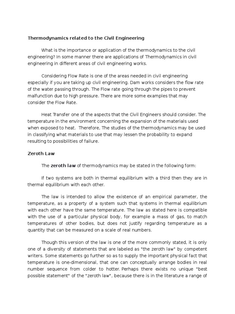 Thermodynamics Related To The Civil Engineering: Zeroth Law of ...