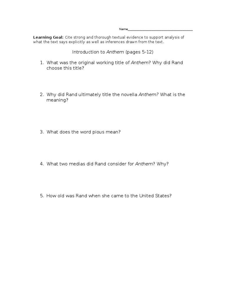 Exploring the Title and Themes of Anthem | PDF | Language Arts & Discipline