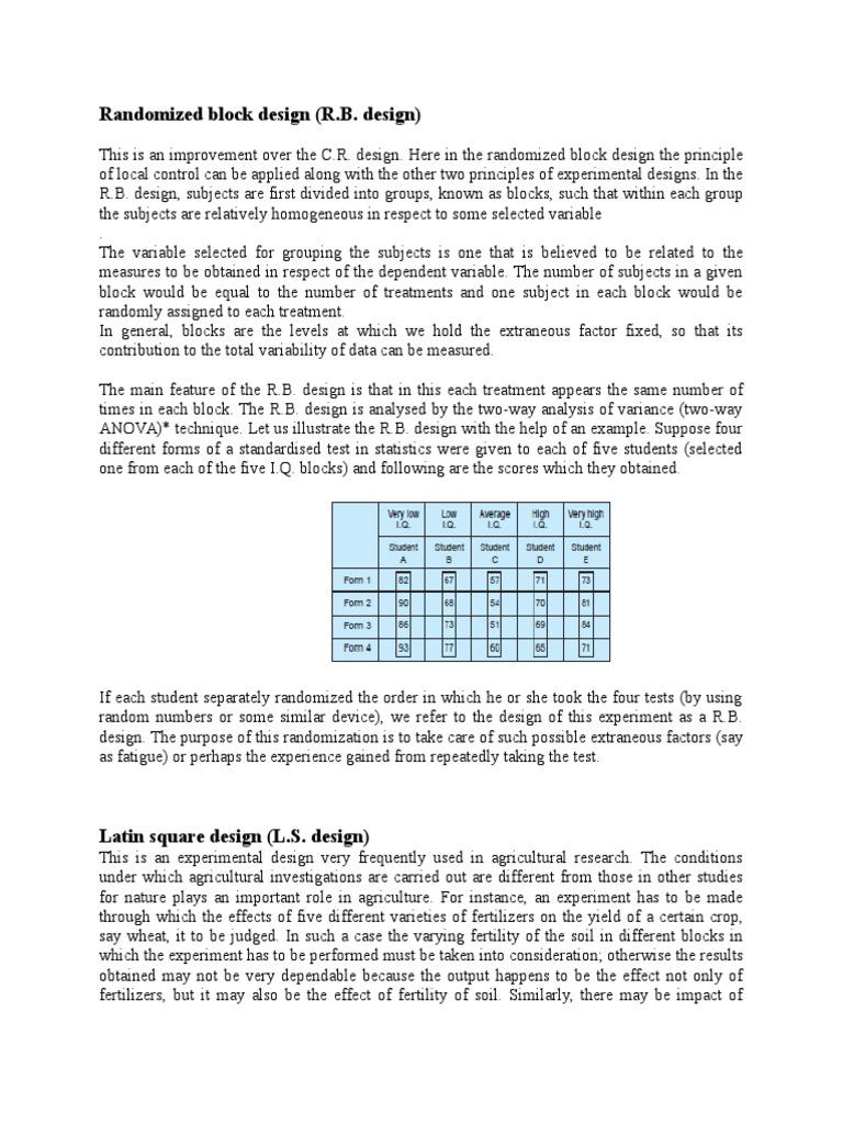 Randomized block & Latin square experimental designs | PDF | Analysis Of Variance | Mathematical ...