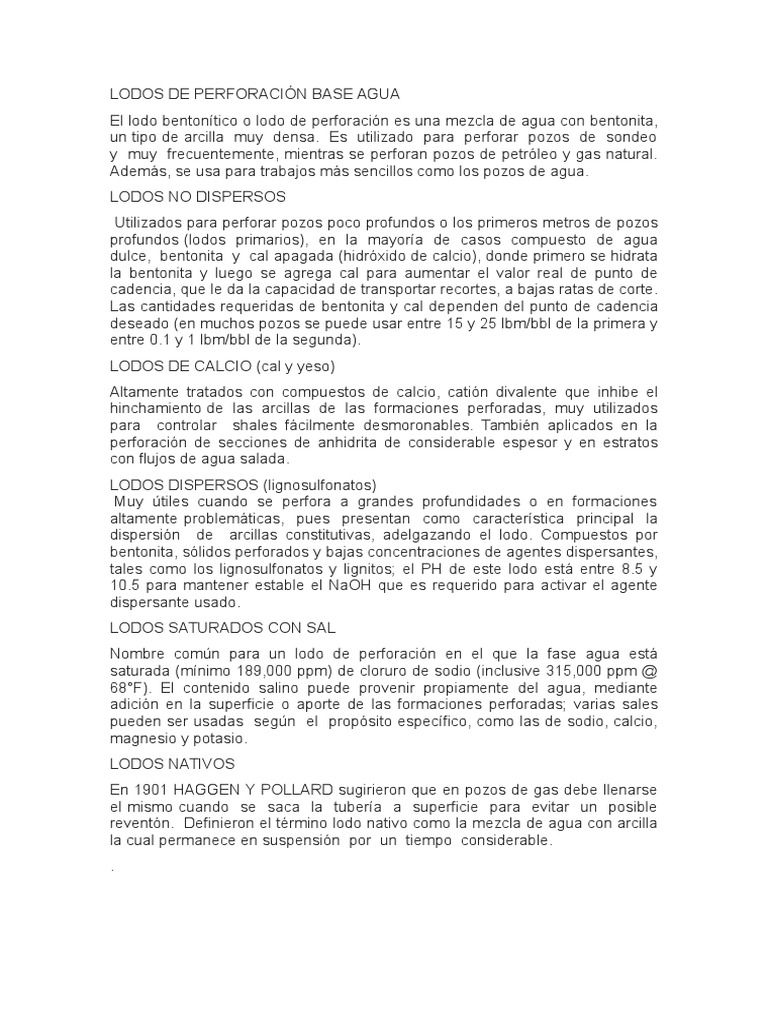 Lodos de Perforación Base Agua | PDF | Bomba | Agua