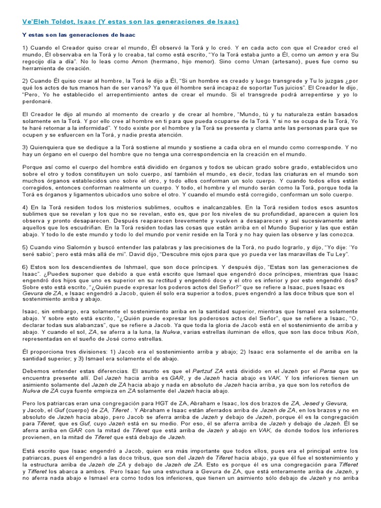 Parasha Toldot - Y Estas Son Las Generaciones de Isaac | PDF | Jacob | Abrahán