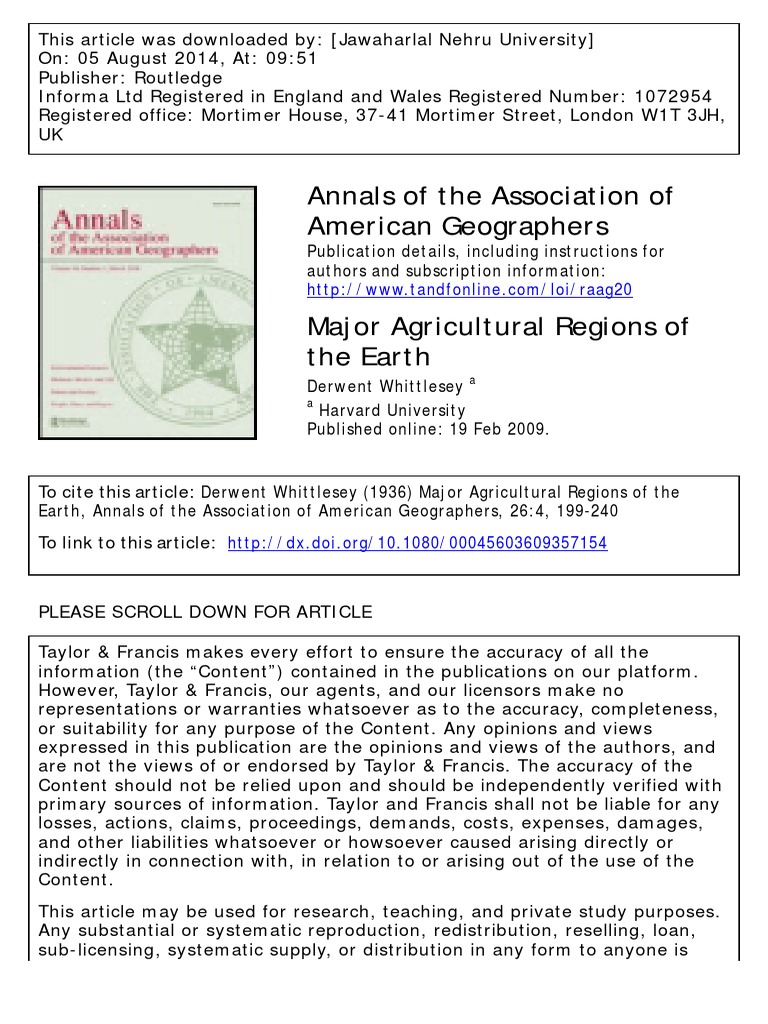 Major Agricultural Regions by Whittlesey | PDF | Geography | Agriculture
