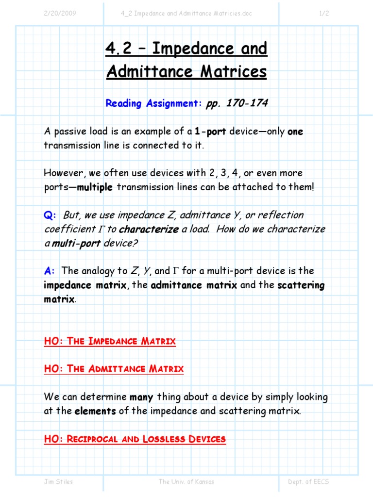 Section 4 2 Impedance and Admittance Matricies Package | PDF ...