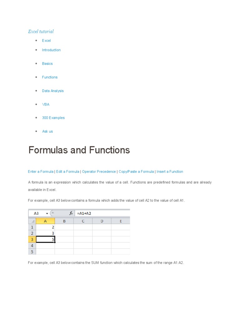 Excel Tutorial | Download Free PDF | Formula | Microsoft Excel