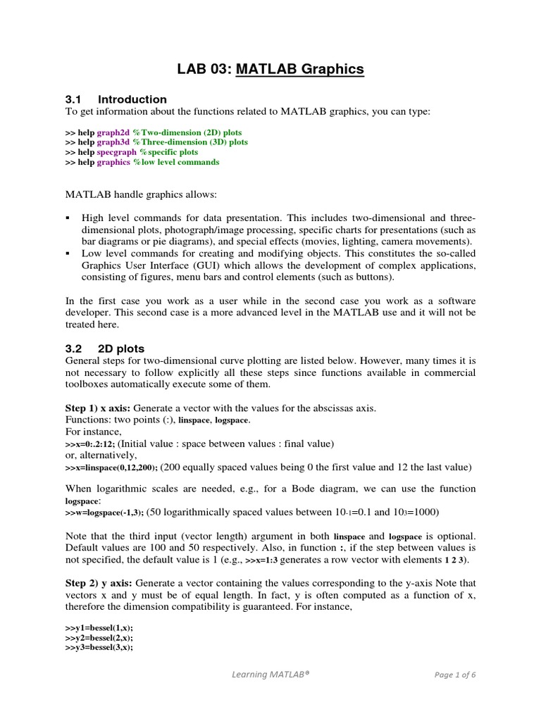 LAB 03: MATLAB Graphics: Graph2d Graph3d Specgraph Graphics | PDF | 2 D ...