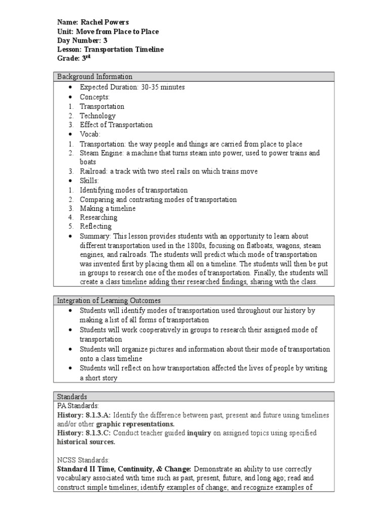 Name: Rachel Powers Unit: Move From Place To Place Day Number: 3 Lesson ...