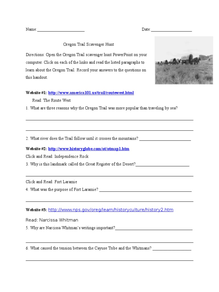 Oregon Trail Worksheet | PDF