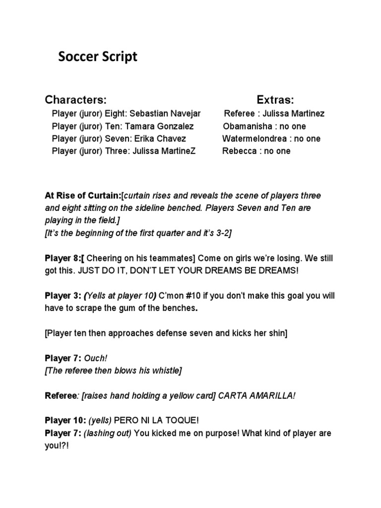 Soccer Game Drama Script | PDF