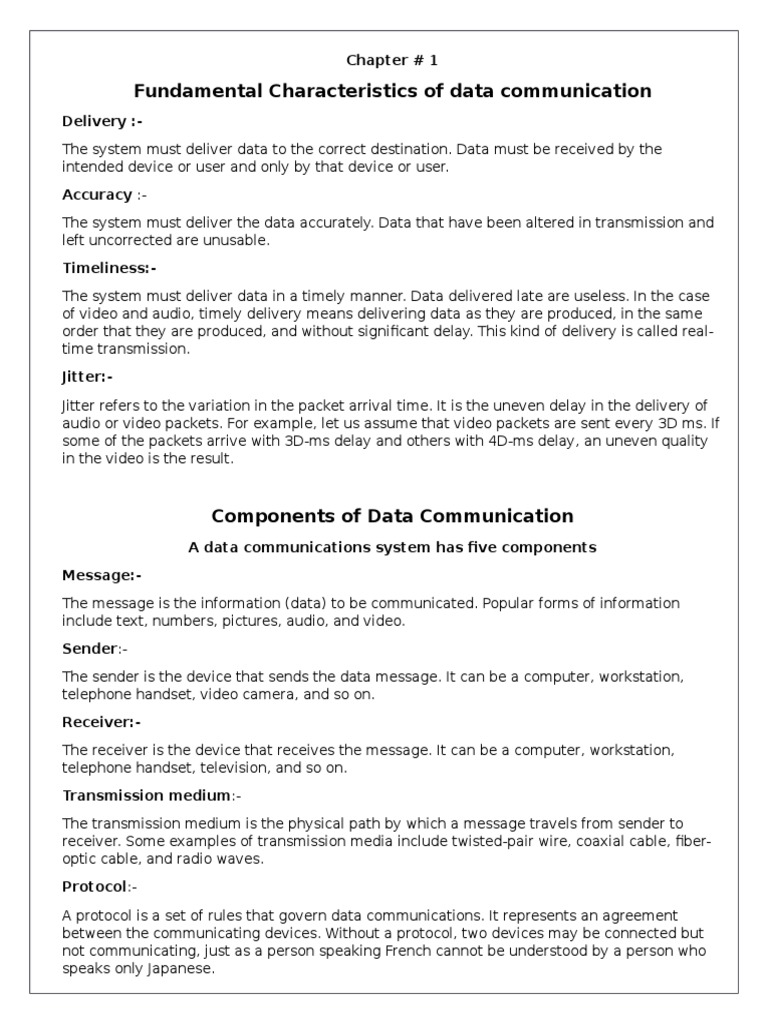 Fundamental Characteristics of Data Communication: Chapter # 1 ...