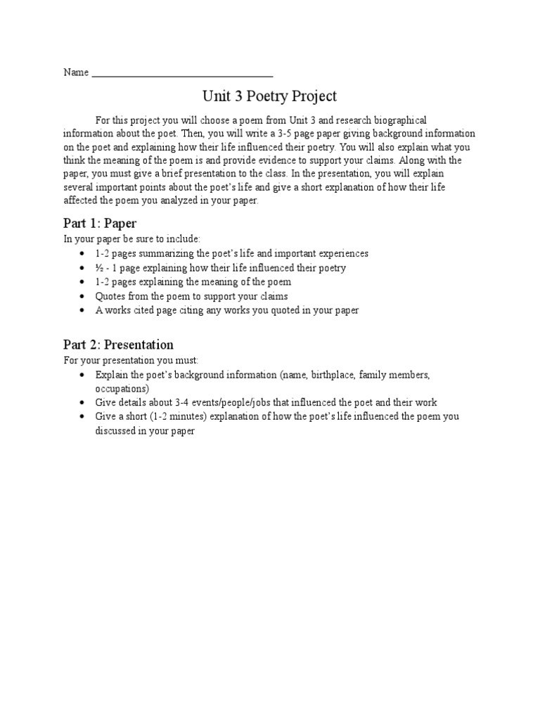 Poetry Project: Analyzing Poet's Life | PDF | General Fiction