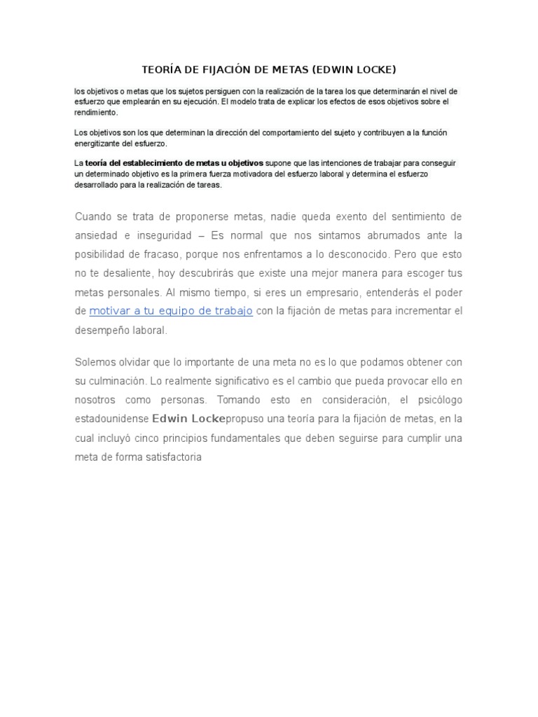 Teoría de Fijación de Metas | PDF