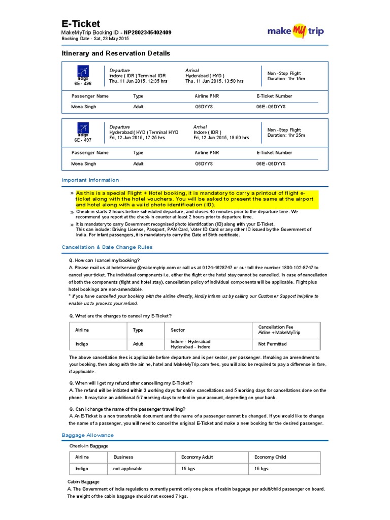 NP2802345402409 Eticket PDF | PDF | Baggage | Identity Document