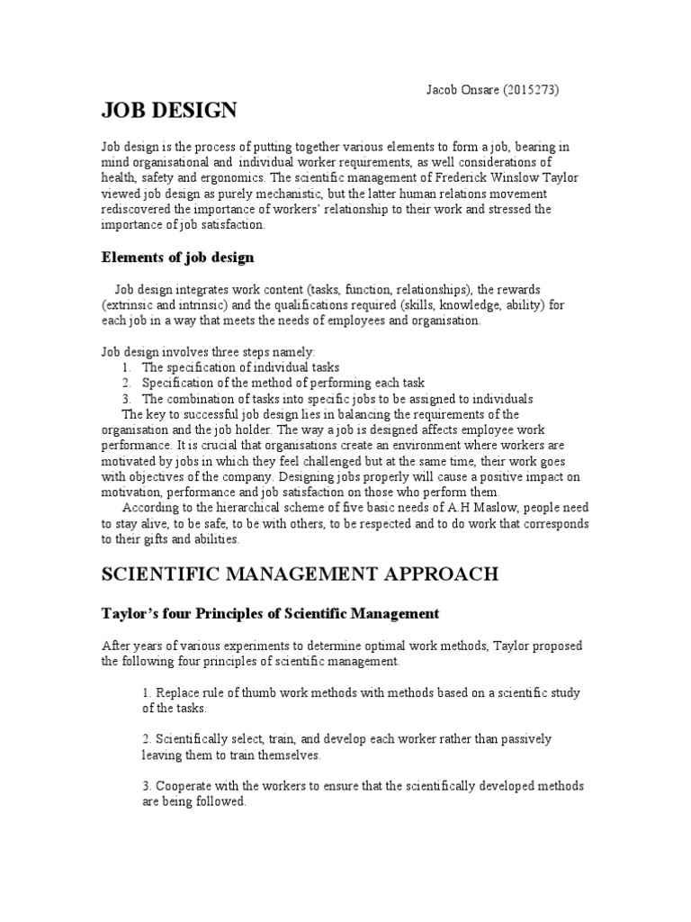 Job Design Assign | PDF | Employment | Motivation