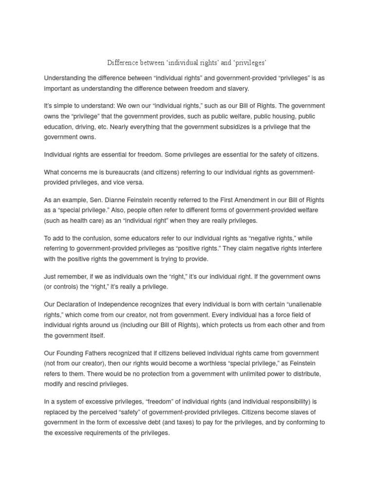 Difference Between Individual Rights' and Privileges' | Download Free ...