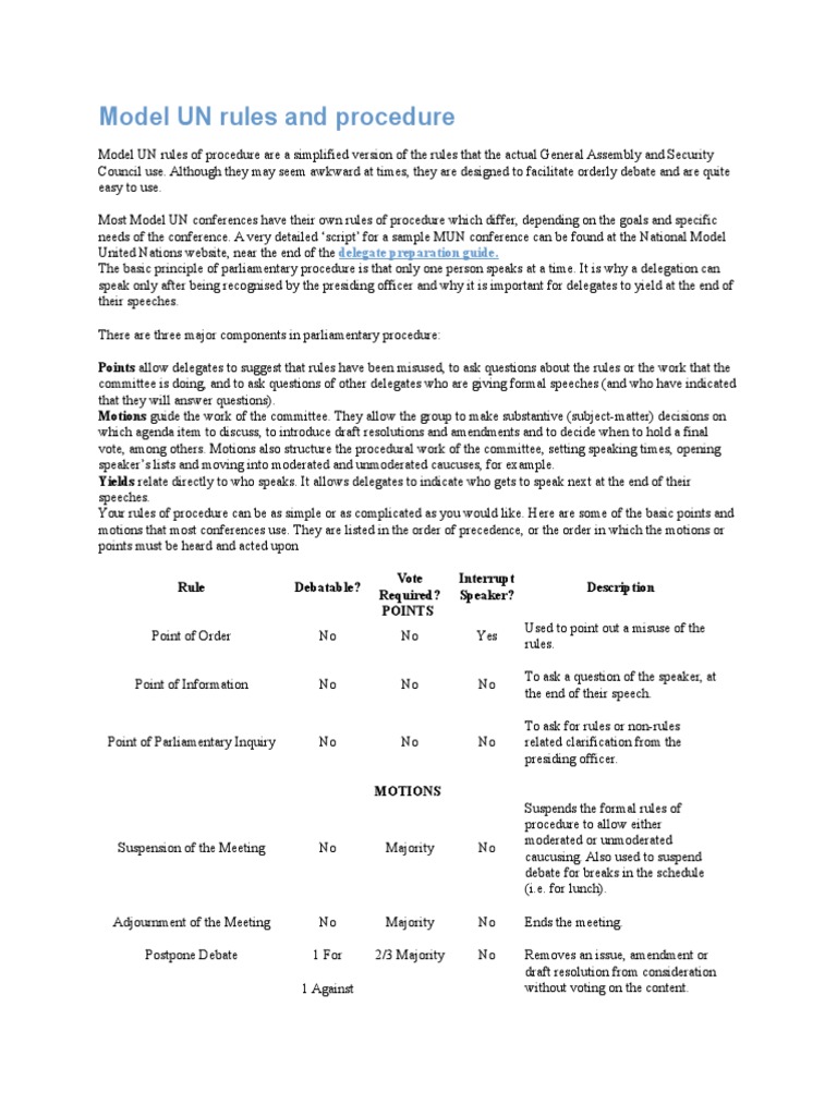Model UN Rules and Procedure | PDF | Meetings | Political Law