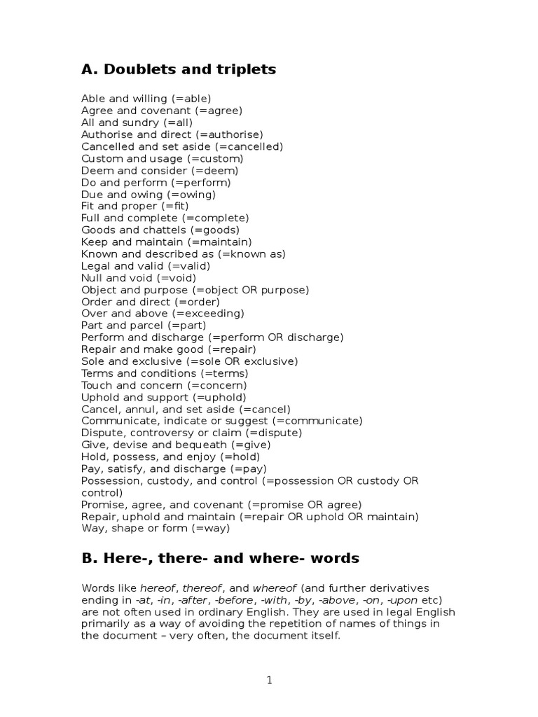 A Comprehensive Guide to Legal Doublets, Triplets and Here-, There- and ...